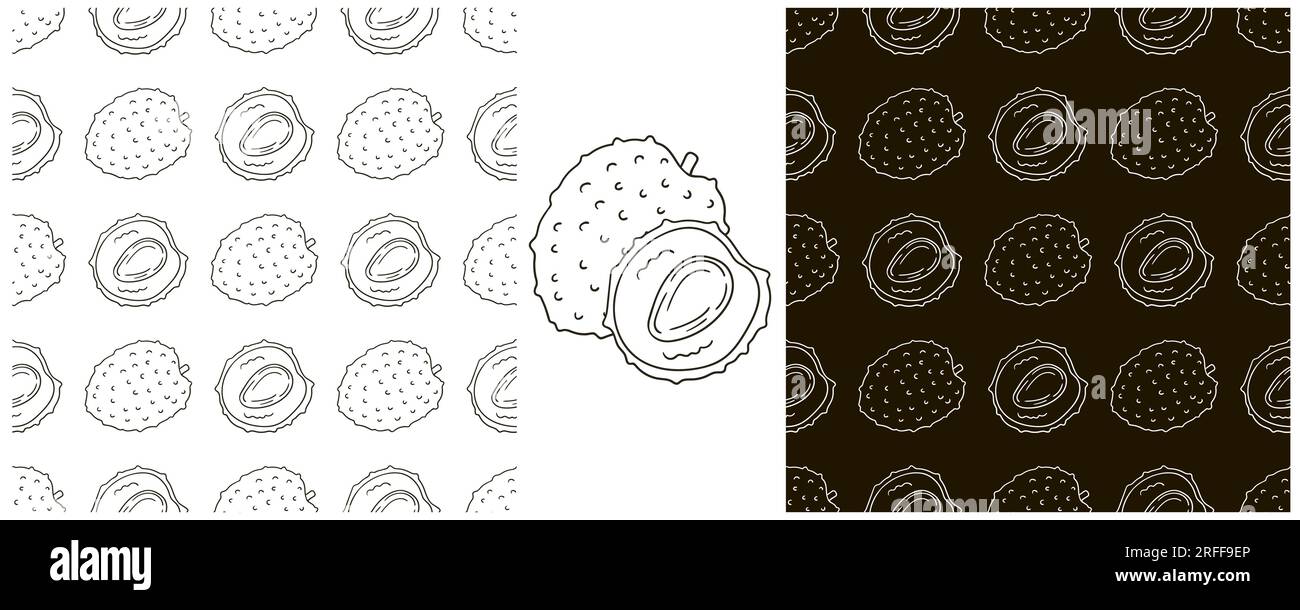 Litchi. Seamless pattern for kitchen, restaurant or shop. Monochrome ...