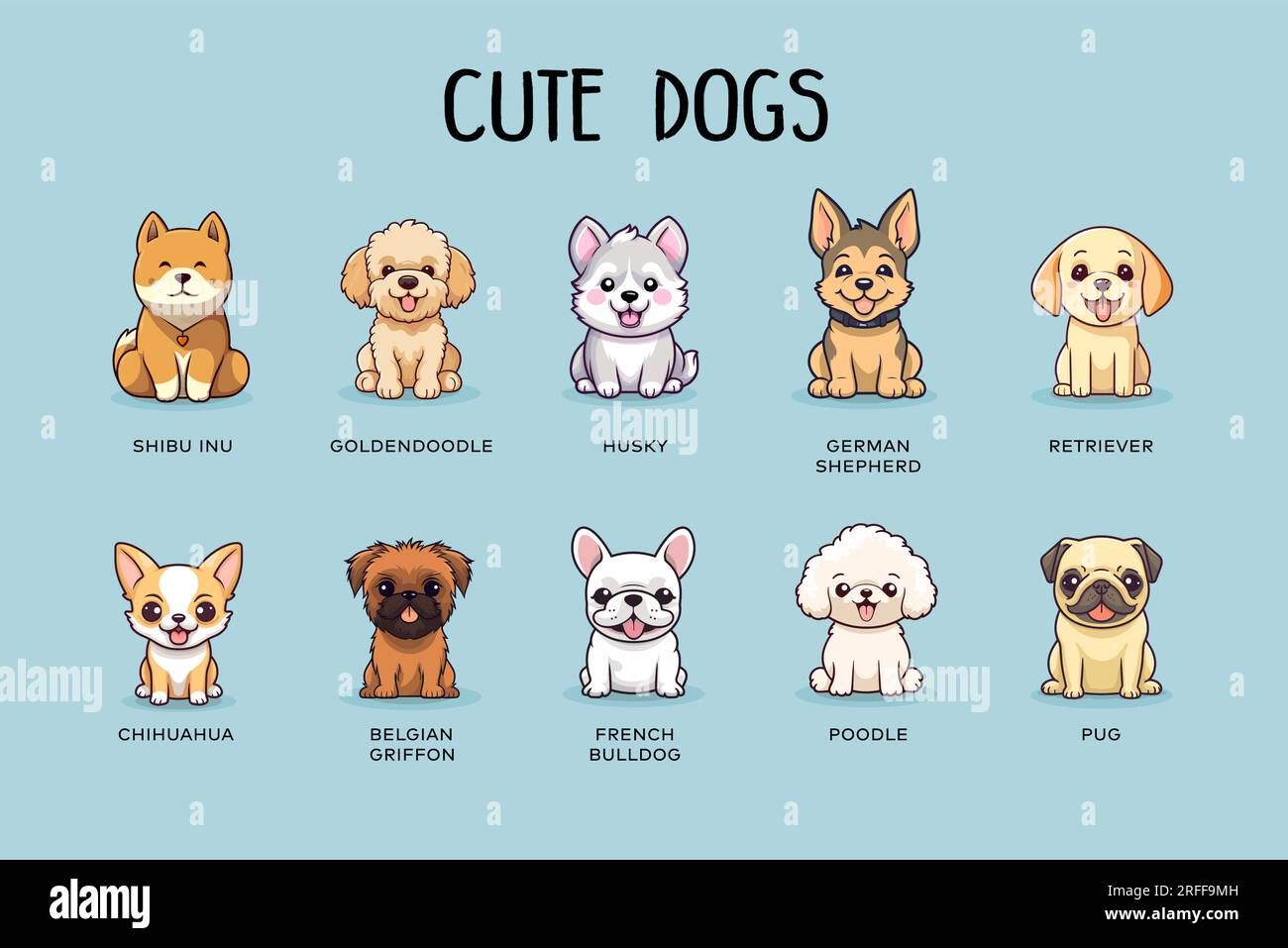collection of chibi cute dogs flat colorful illustration Stock Vector ...