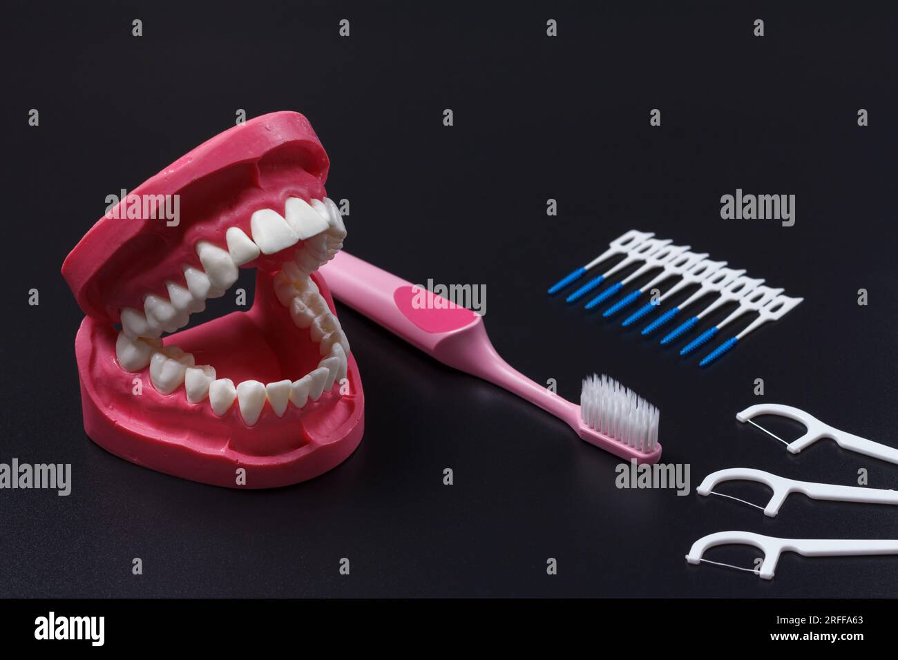 Human jaw layout, a toothbrush, interdental toothpick brushes and ...