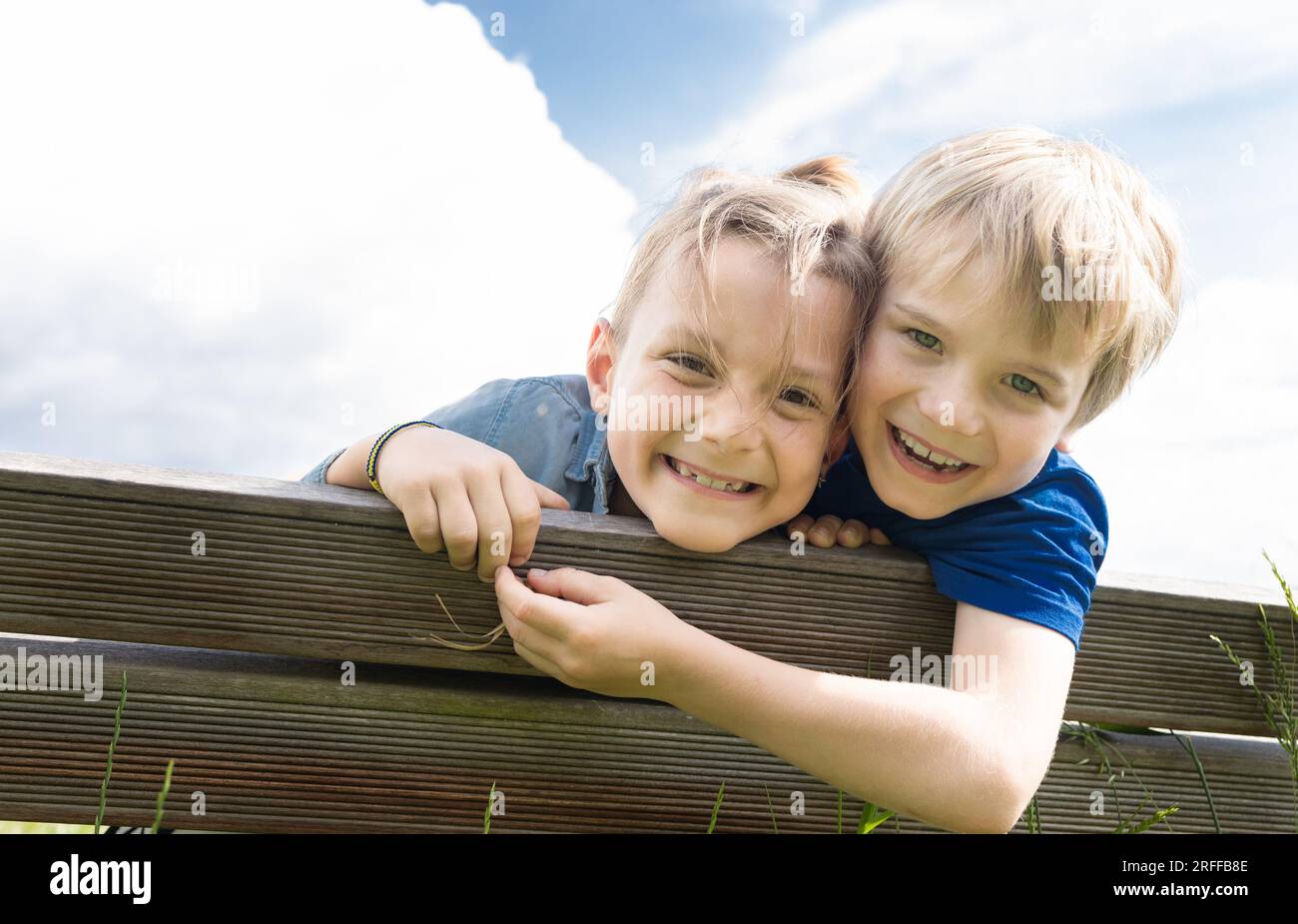 Two faces of a 7 year old boy, brothers. Happy children . Friendship ...