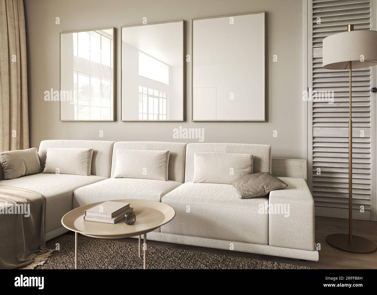 Contemporary Classic White Beige Livingroom With Sofa Background Large Modern Japanese Lamp And