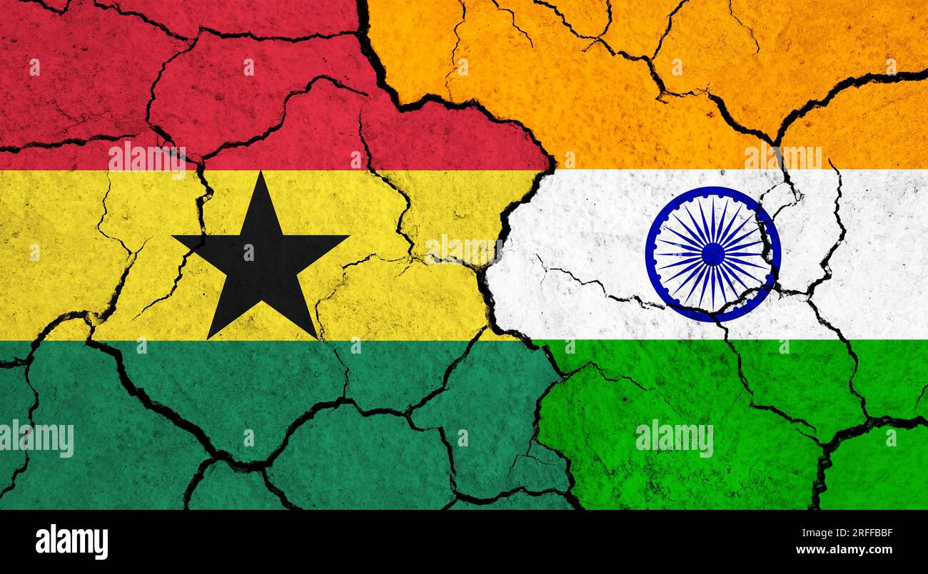 Flags of Ghana and India on cracked surface - politics, relationship ...