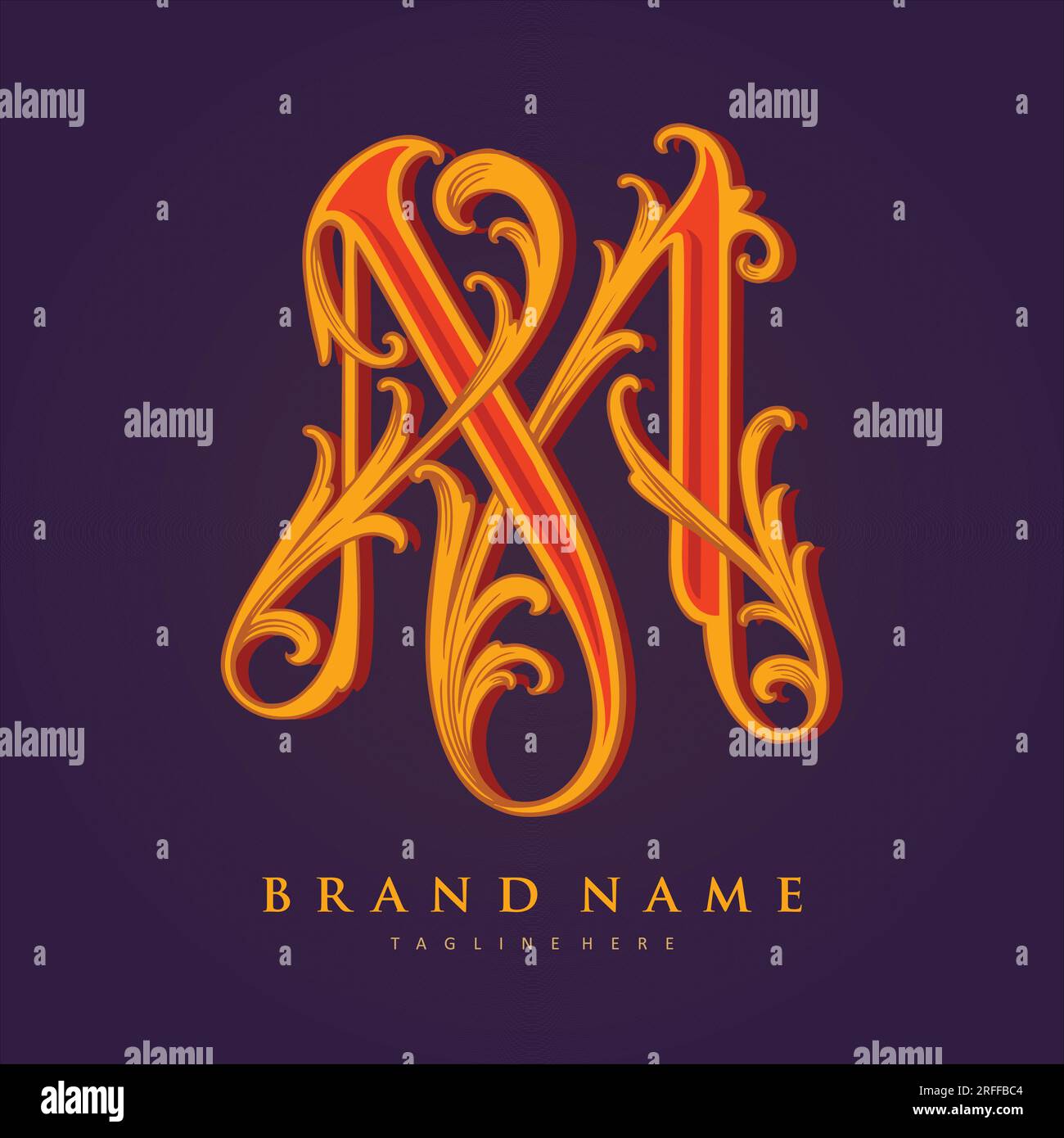 Golden blooms flourish gold floral m lettering monogram logo vector ...