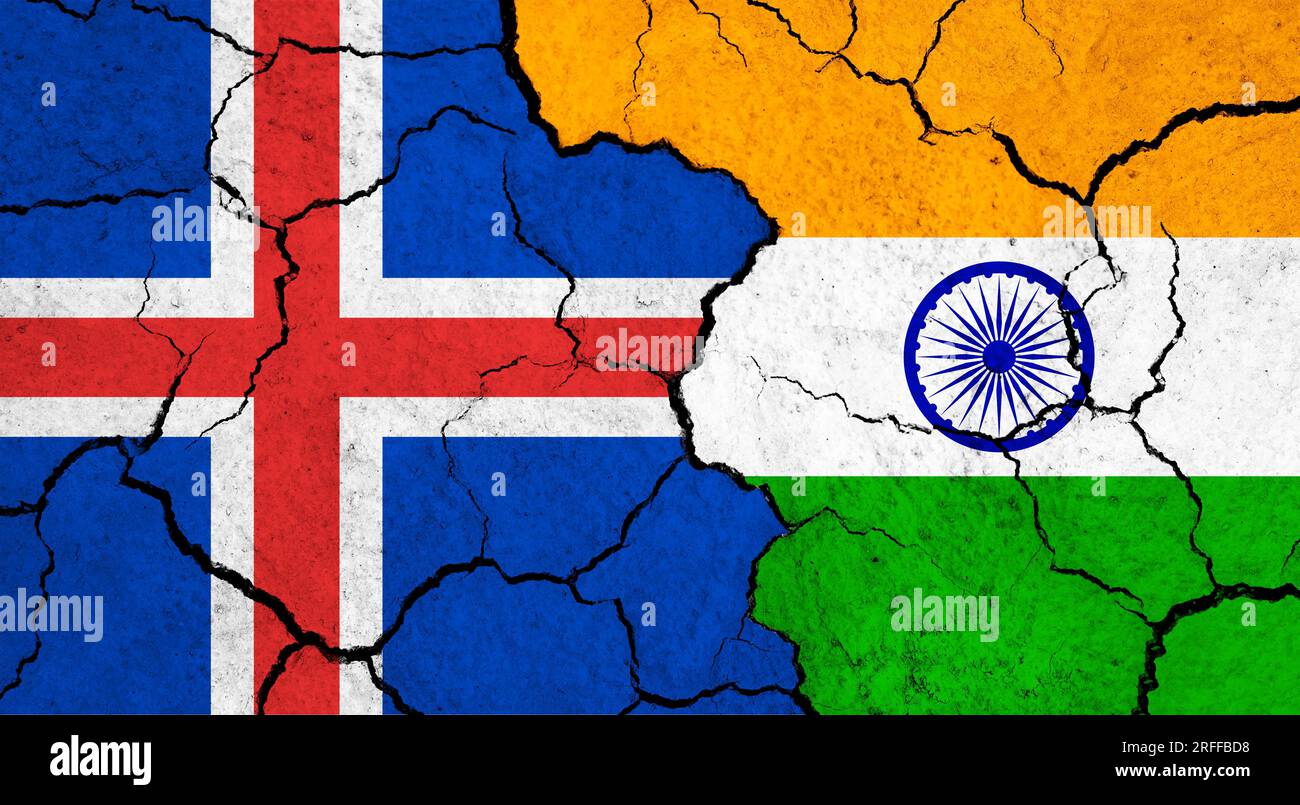 Flags of Iceland and India on cracked surface - politics, relationship ...