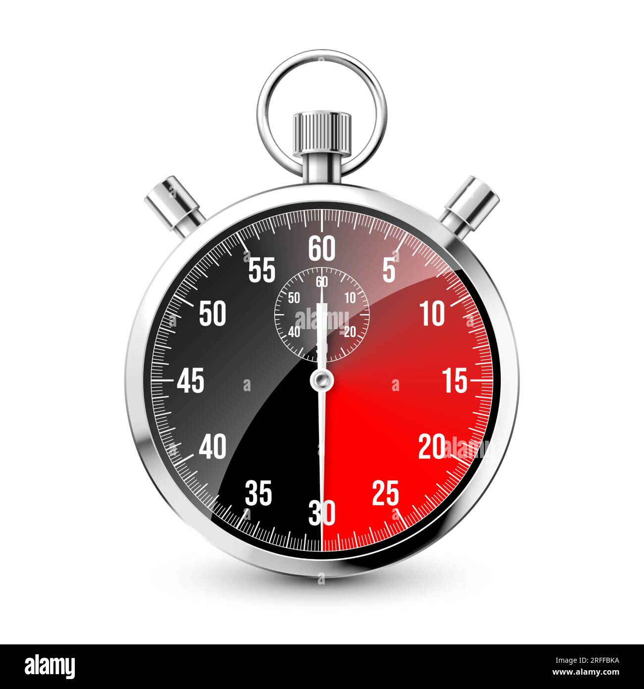 Realistic classic stopwatch. Shiny metal chronometer, time counter with ...