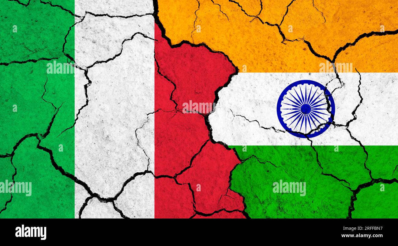 Flags of Italy and India on cracked surface - politics, relationship ...