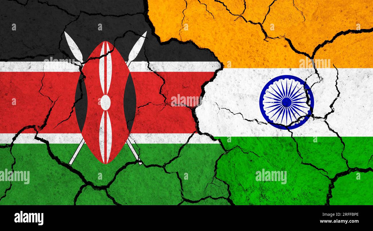 Flags of Kenya and India on cracked surface - politics, relationship ...