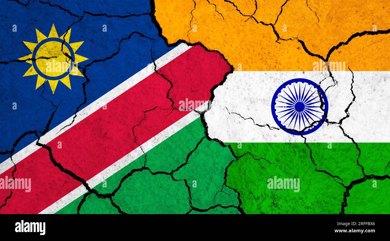 Flags of Namibia and India on cracked surface - politics, relationship ...