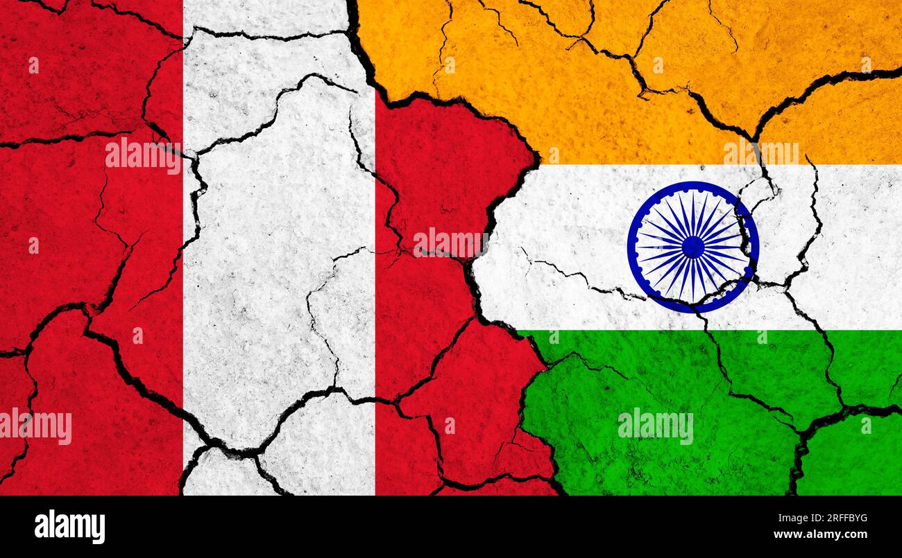 Flags of Peru and India on cracked surface - politics, relationship ...