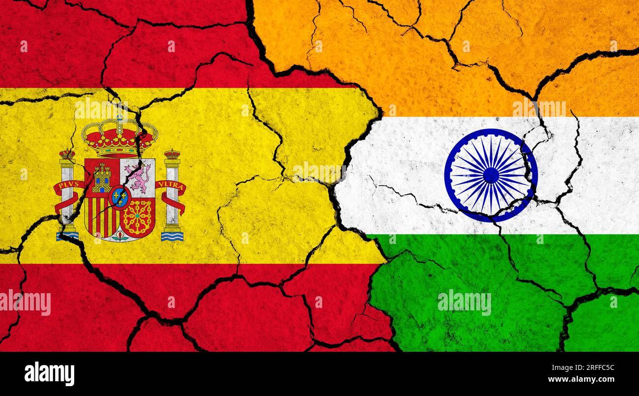 Flags of Spain and India on cracked surface - politics, relationship ...