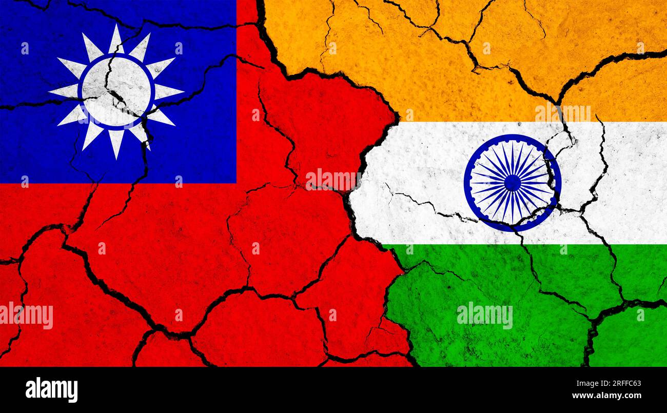 Flags of Taiwan and India on cracked surface - politics, relationship ...