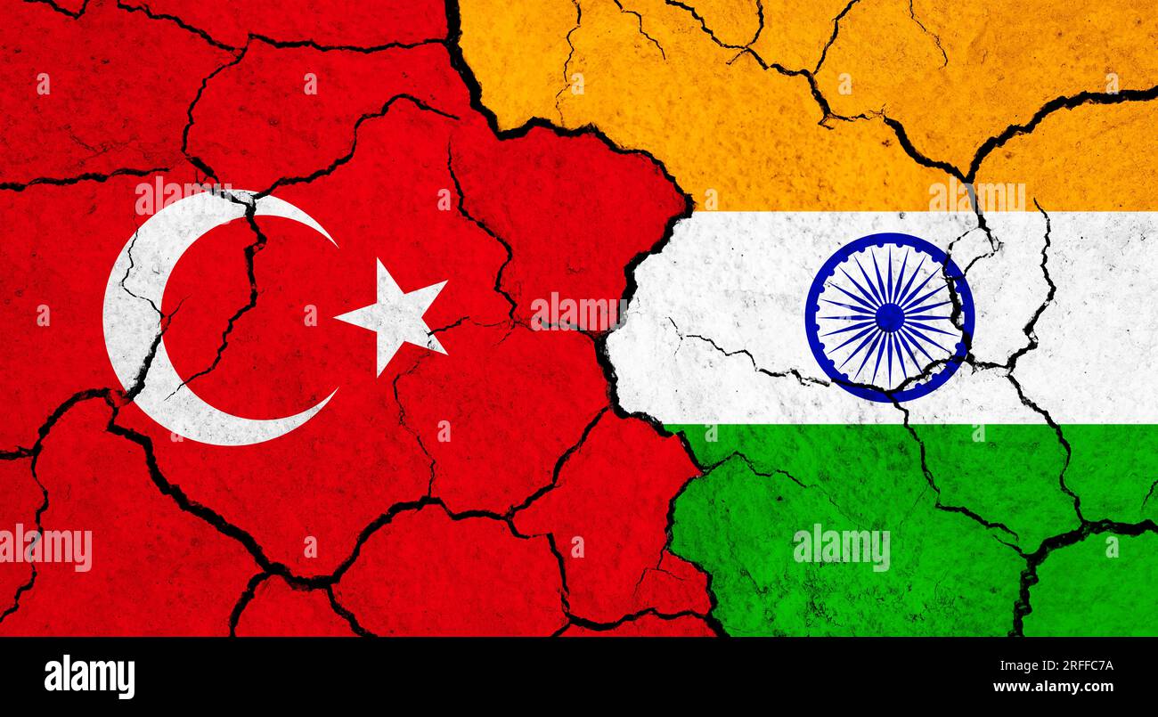 Flags of Turkey and India on cracked surface - politics, relationship ...