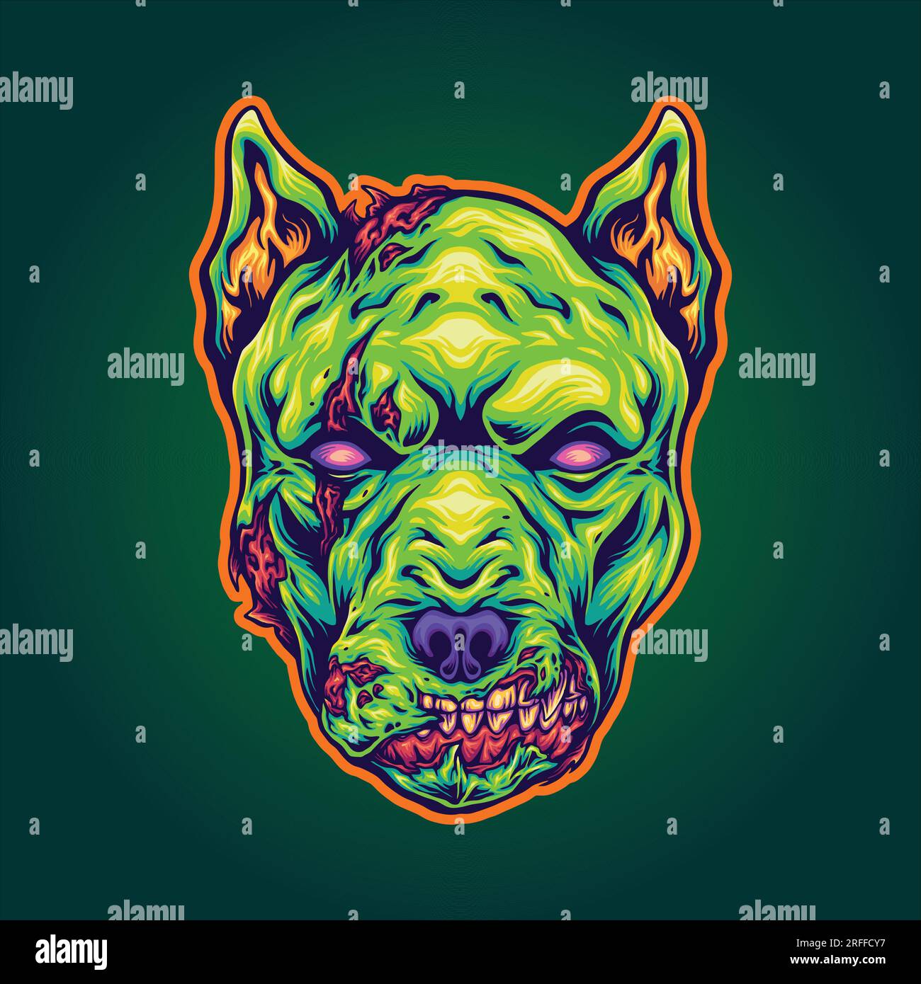 Unleash horror scary dog head zombie monster vector illustrations for ...
