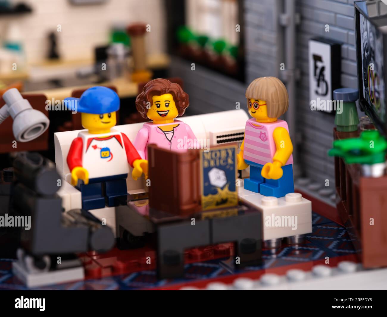 Tambov, Russian Federation - July 02, 2023 Lego mother and two children ...