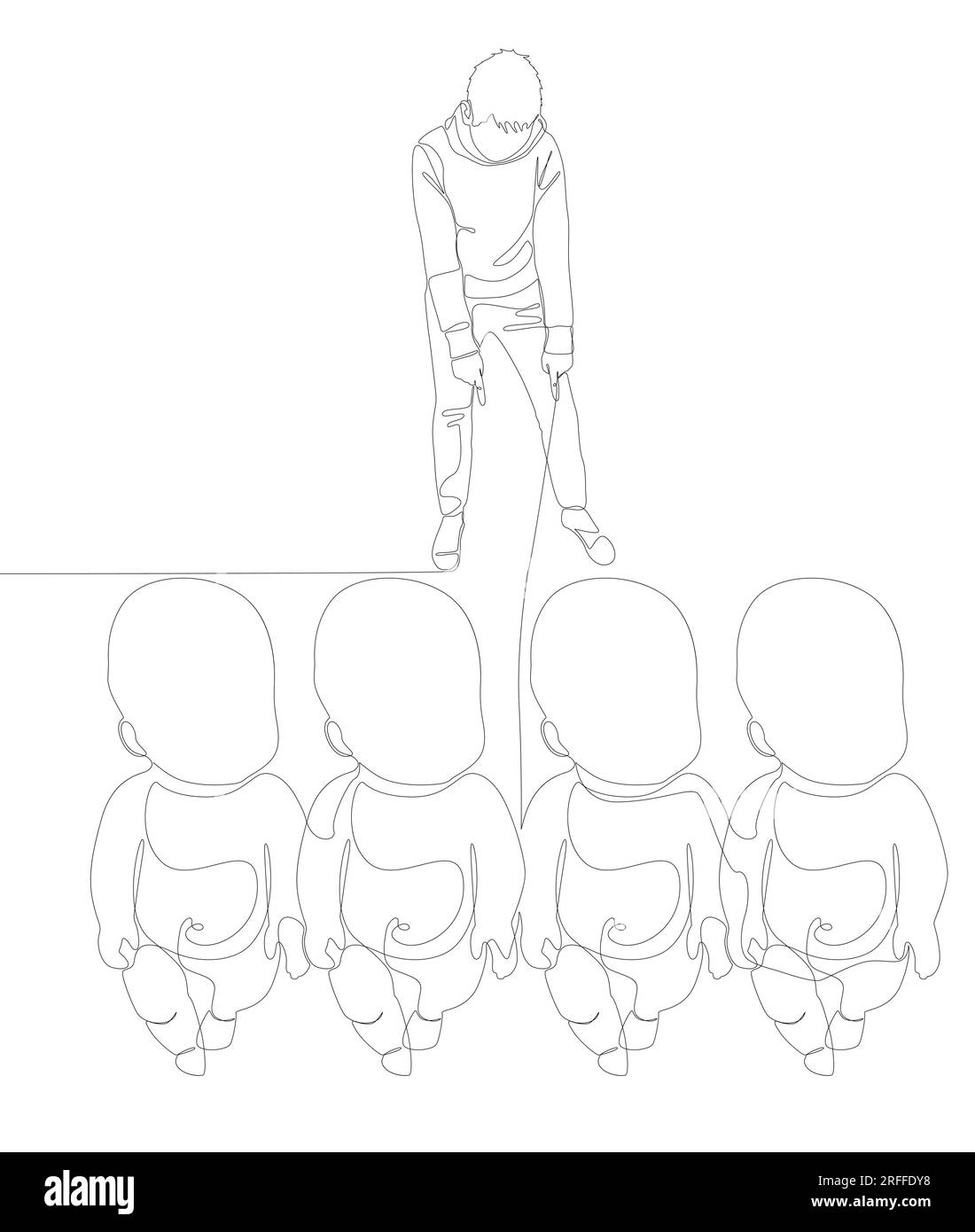 One continuous line of Man pointing with finger at Baby. Thin Line ...