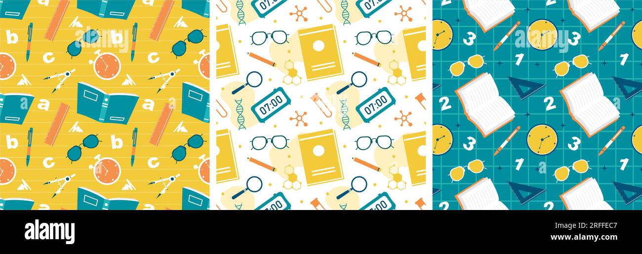 Set of Happy Teacher Seamless Pattern Design Educational Style Elements ...