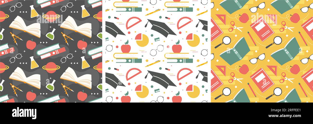 Set of Happy Teacher Seamless Pattern Design Educational Style Elements ...