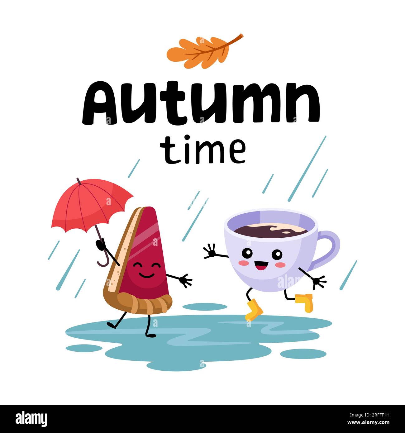 Hello autumn cozy postcard. Autumn time lettering. Happy piece of Pie ...