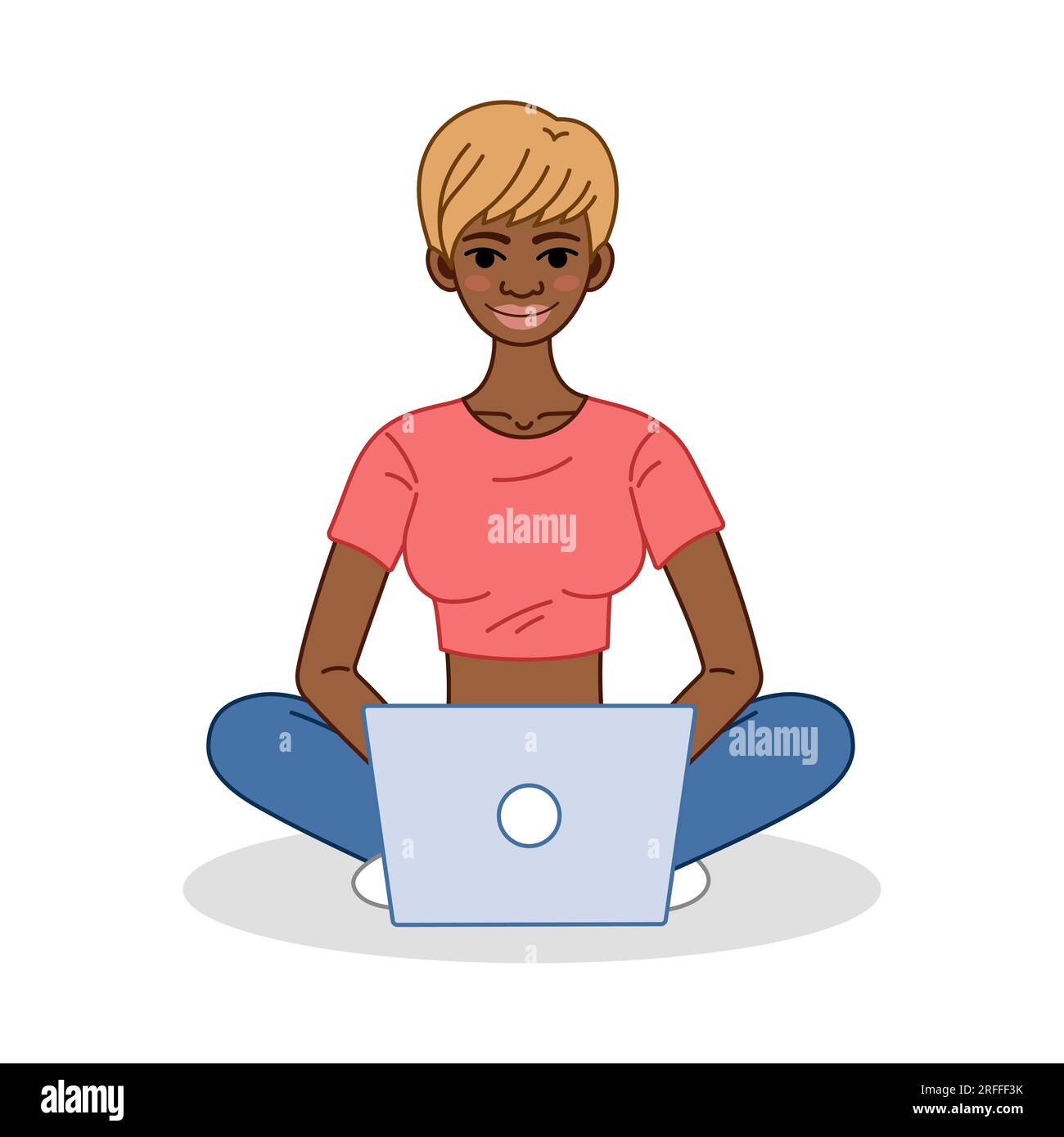 Programmer Tester Web Designer Girl Character Cartoon Illustration African American Woman