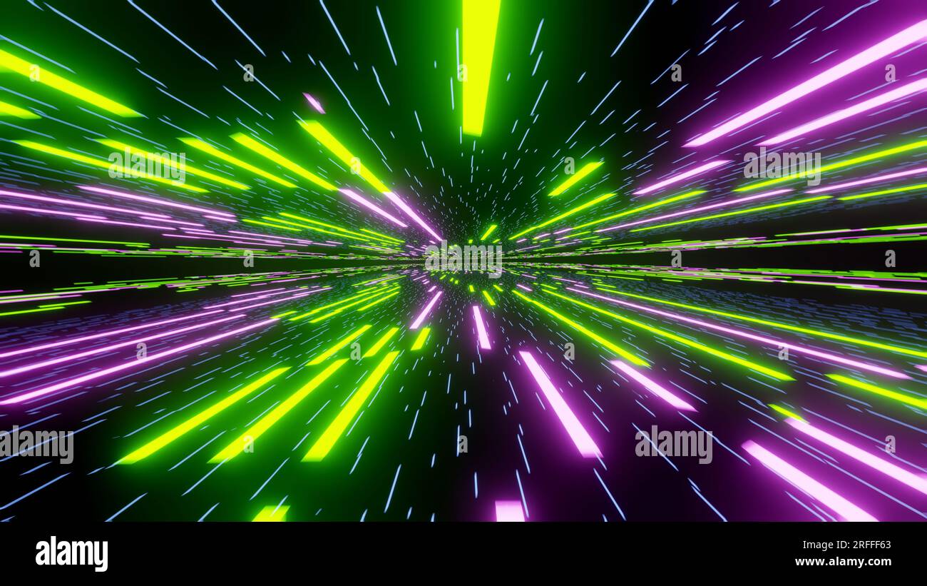 Trek in space at super speeds, motion blur effect. Green and pink ...