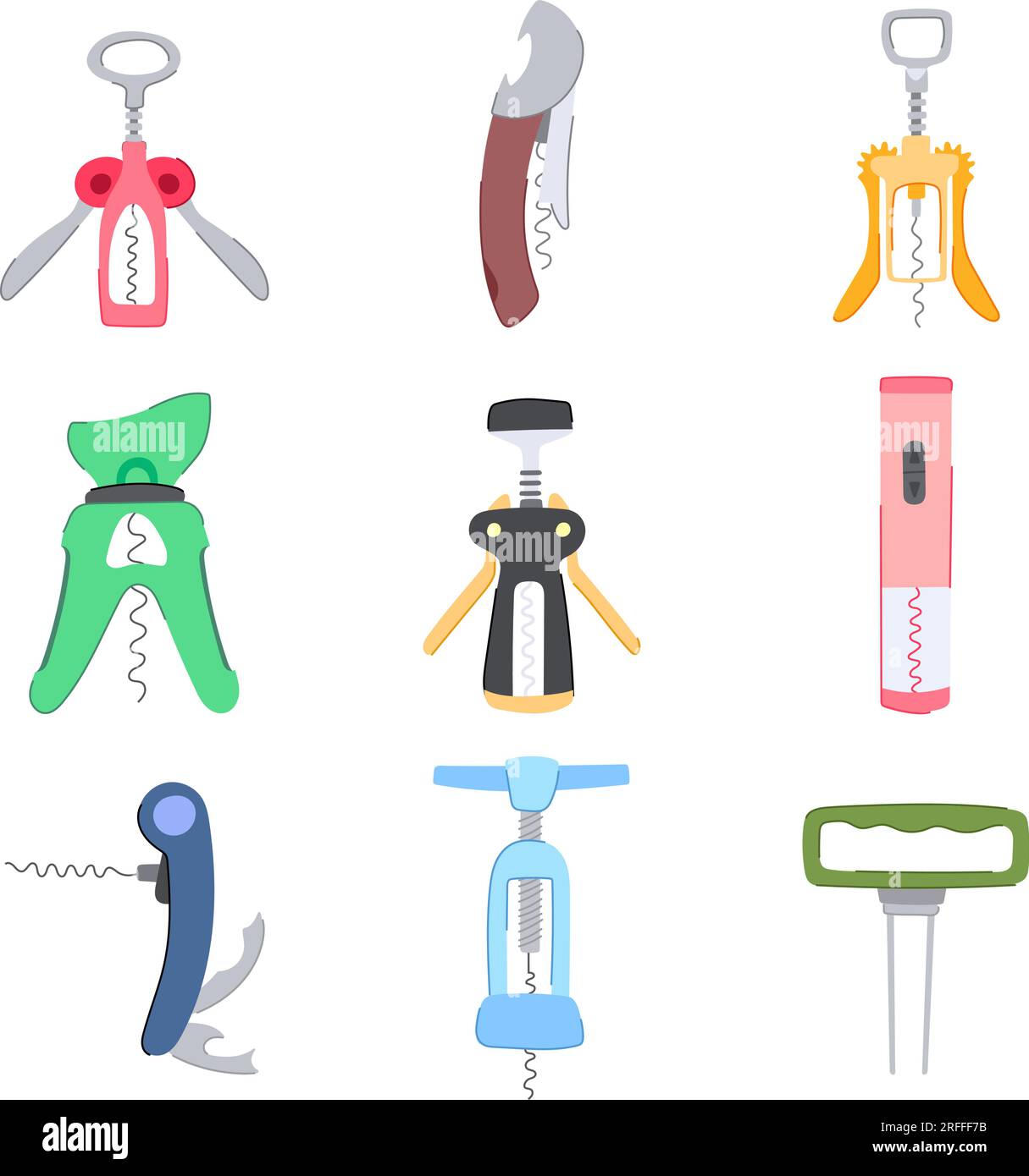 corkscrew wine set cartoon vector illustration Stock Vector Image & Art ...