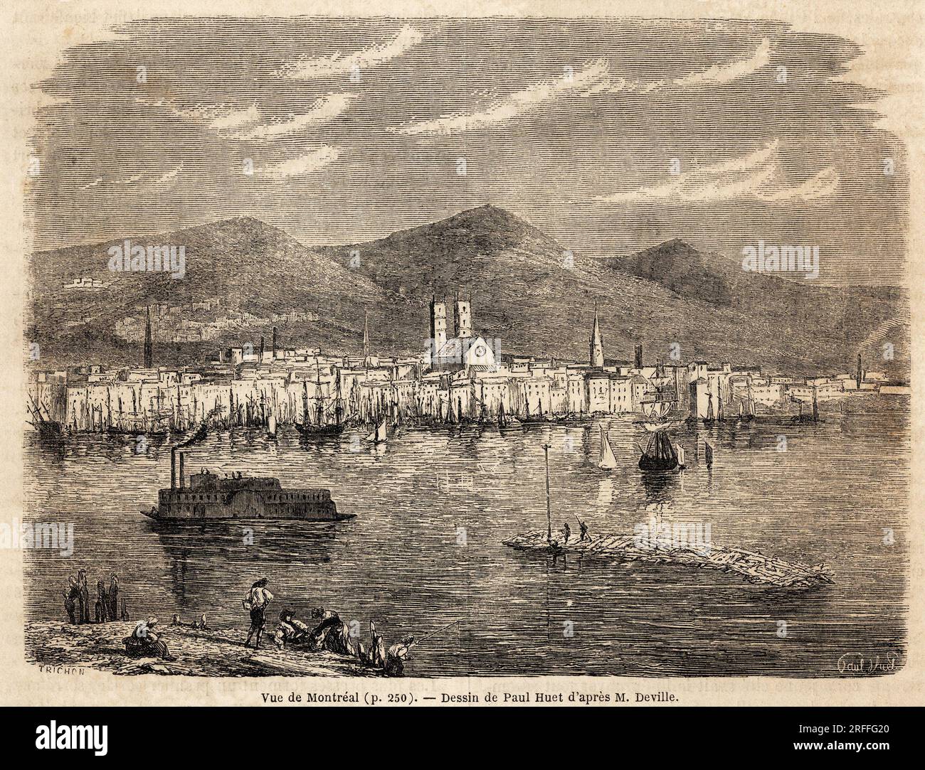 Vue de Montreal, dessin de Paul Huet (1803-1869), pour illustrer les voyages dans l'Amerique ...
