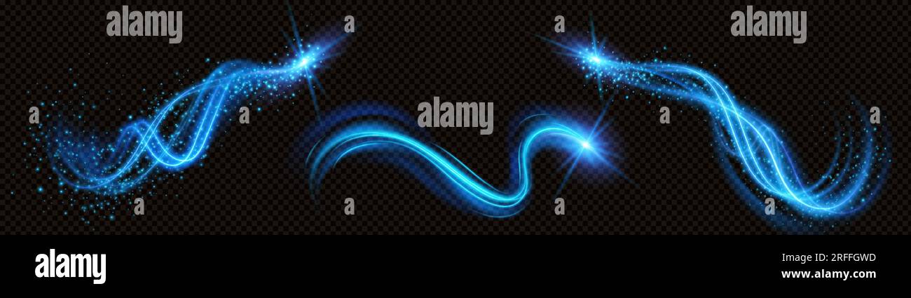 Spiral magic vortex light effect with glow vector. Neon energy swirl flare with glitter particle ...