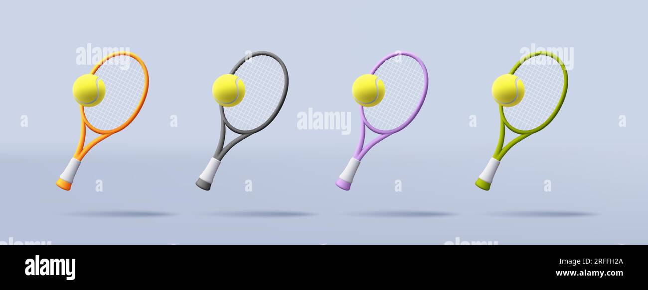 3d Vector Tennis Racket with Ball set in different colours illustration ...