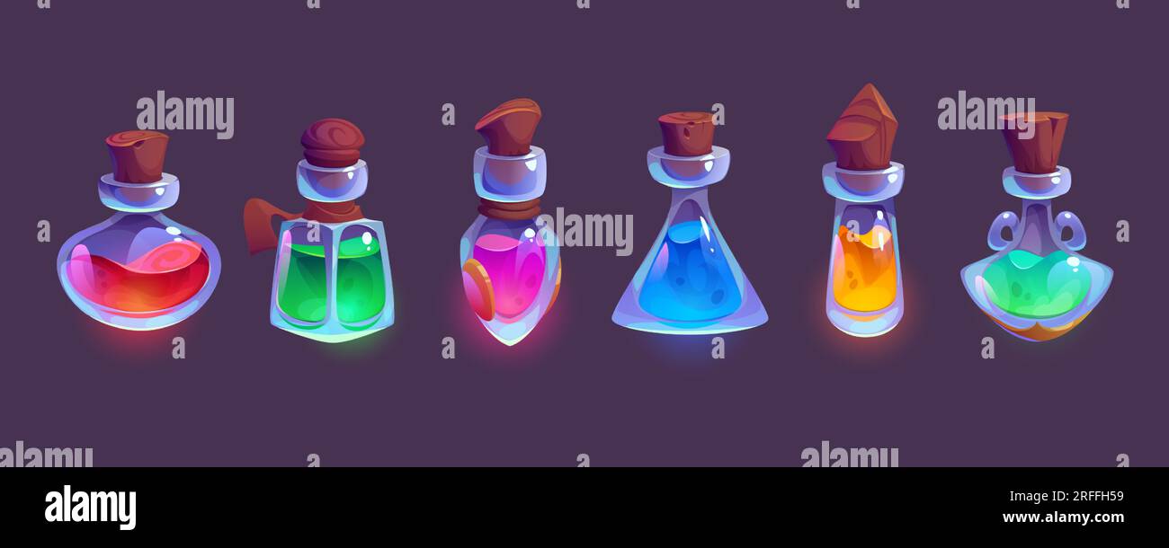 Bottles of magic elixir or potion - cartoon game vector illustration ...