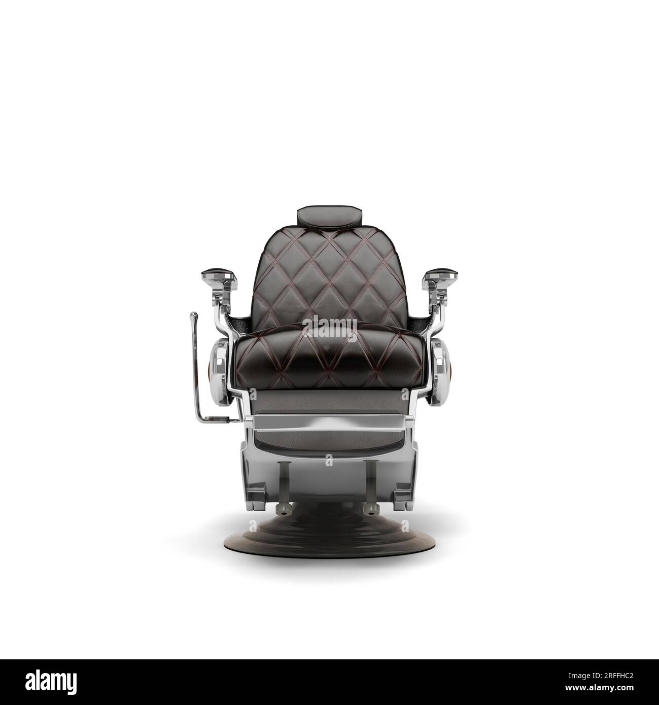 Retro black leather barber chair with chrome inserts flront view 3d ...
