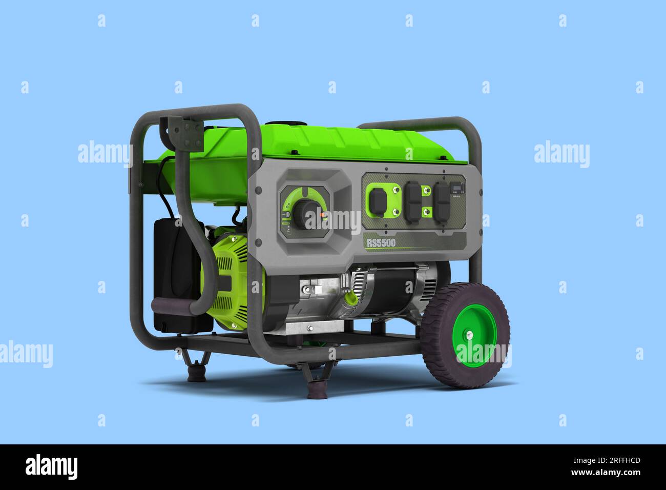 Modern compact electrical generator perspective view 3d render on blue ...