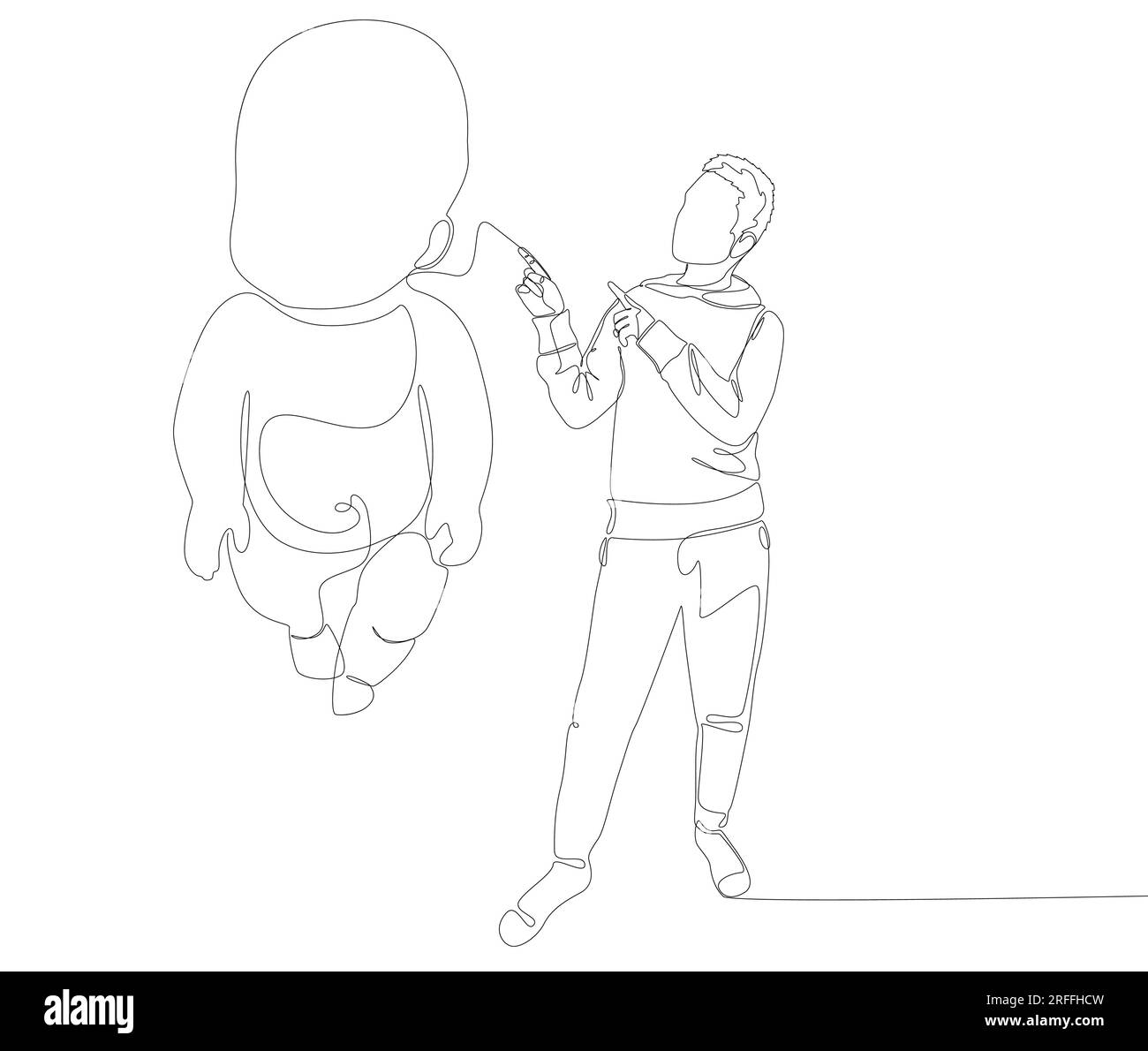 One continuous line of Man pointing with finger at Baby. Thin Line ...