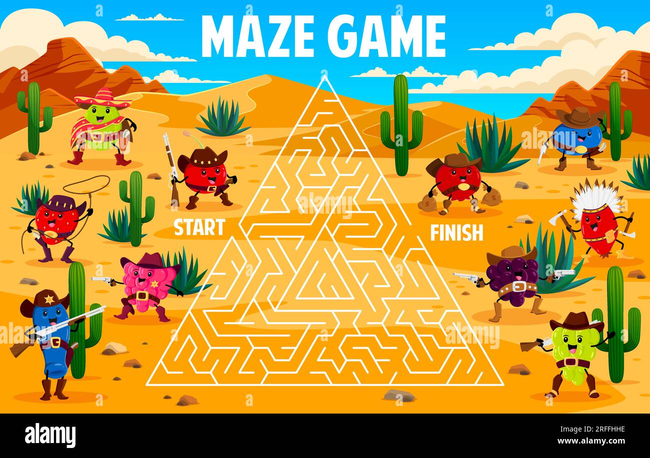 Western labyrinth maze, help to cartoon berry sheriff and ranger catch ...