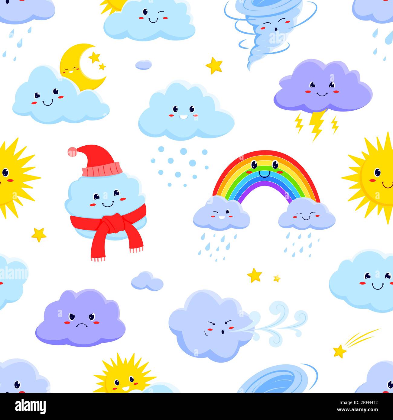 Cartoon weather characters seamless pattern. Vector tile background ...