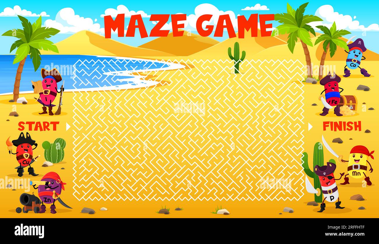 Labyrinth maze game, cartoon vitamins and micronutrients pirate ...