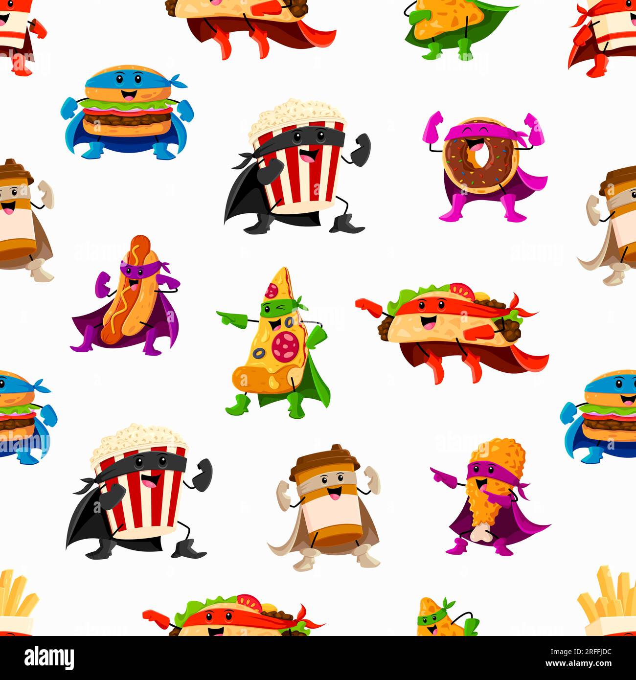Cartoon fast food superhero characters pattern. Vector seamless ...