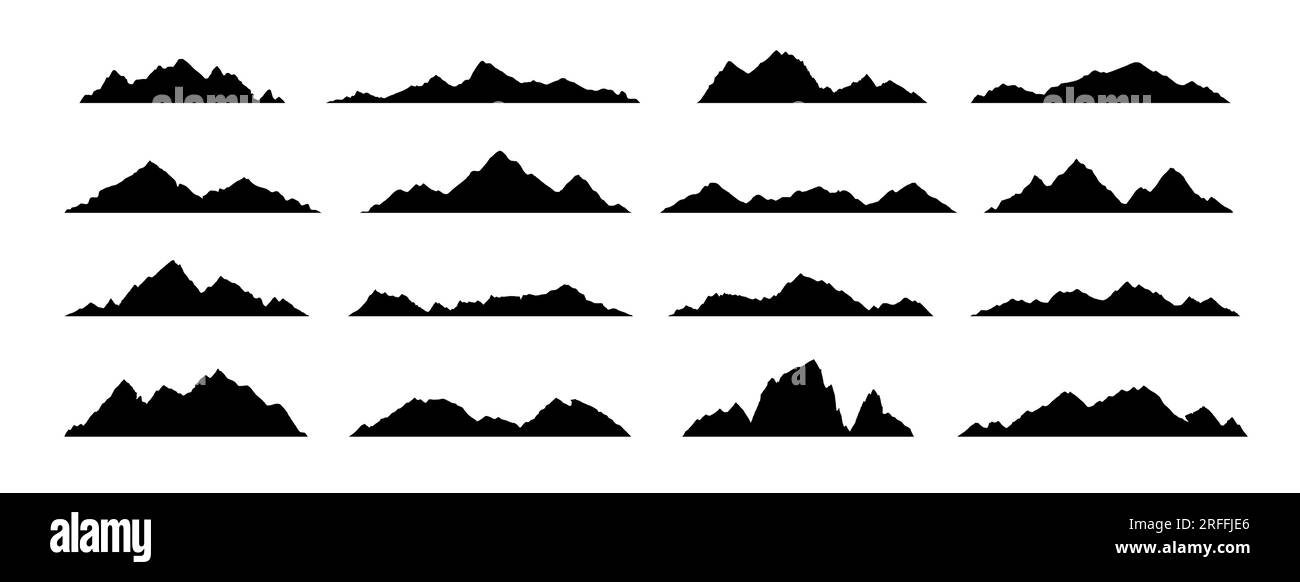 Black mountain, hill and rock silhouettes. Vector rocky ranges and ...