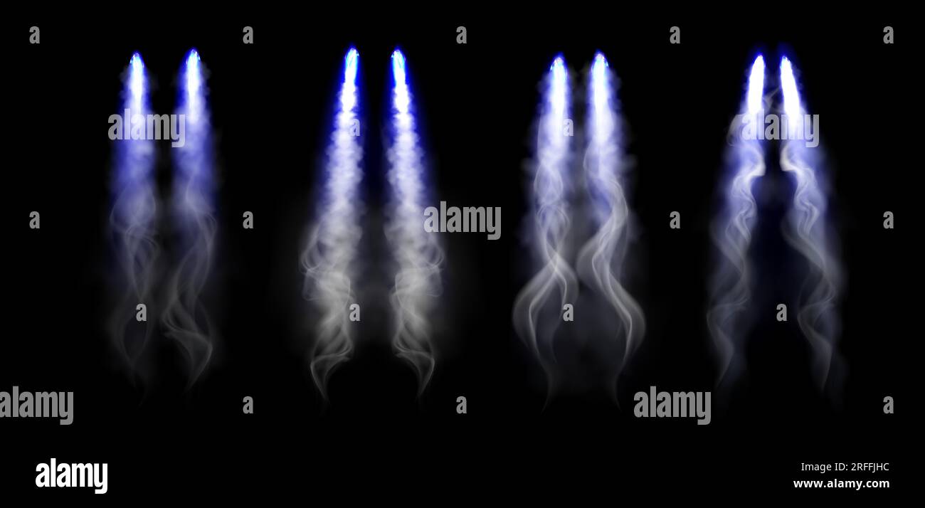 Realistic airplane condensation trails set on black background. Vector ...