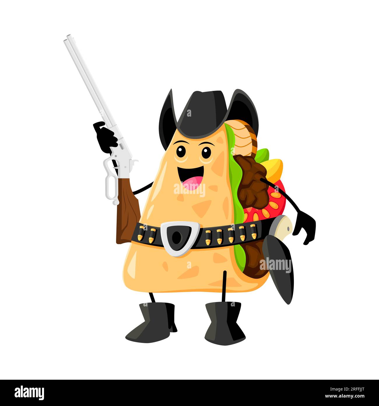 Cartoon quesadilla cowboy, bandit, robber and ranger character ...
