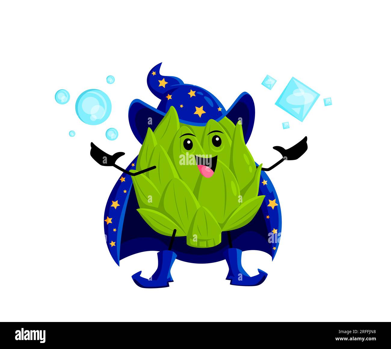 Cartoon Halloween artichoke vegetable mage character. Magical wizard ...