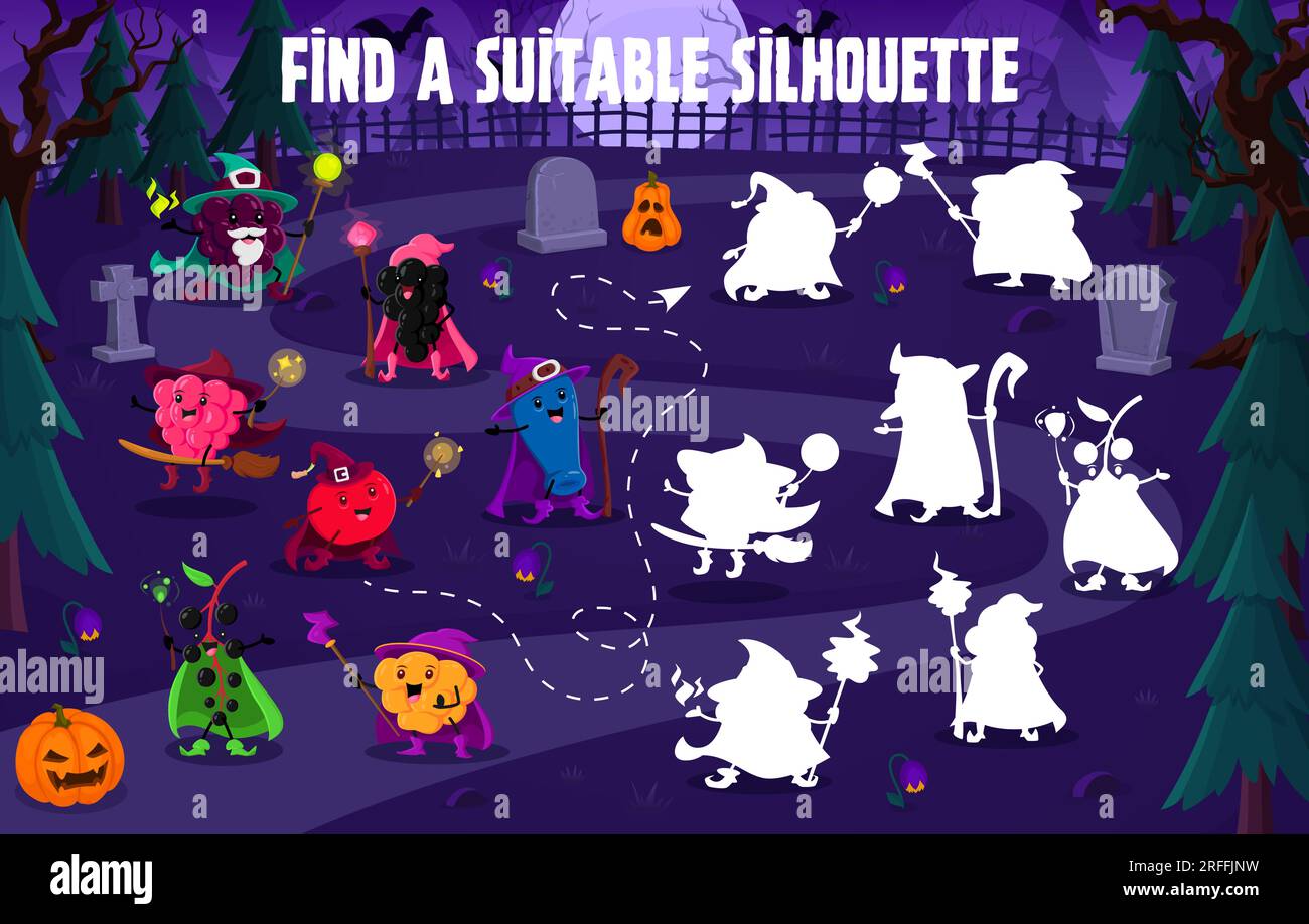 Find a suitable silhouette of cartoon Halloween berry wizards at night ...
