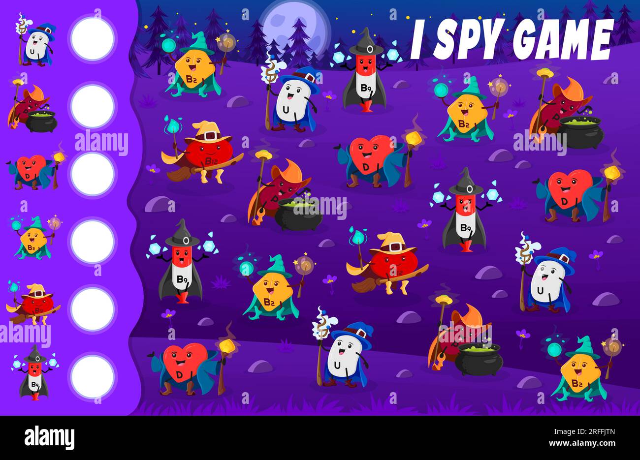 I spy game worksheet. Cartoon vitamin wizards and sorcerers in ...