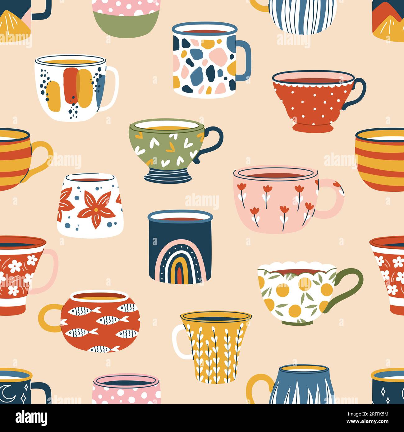 Ceramic coffee cups and tea mugs, kitchen crockery seamless pattern ... Ceramic coffee cups and tea mugs, kitchen crockery seamless pattern ...