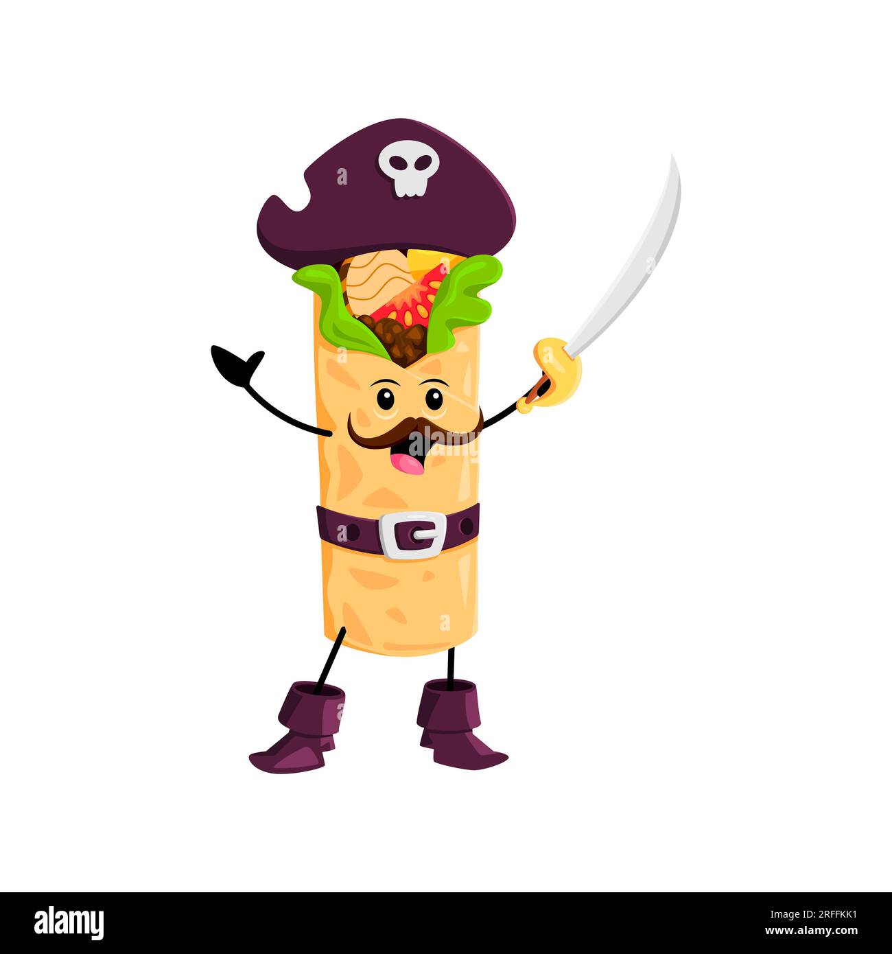 Cartoon burrito pirate and corsair tex mex mexican food character ...