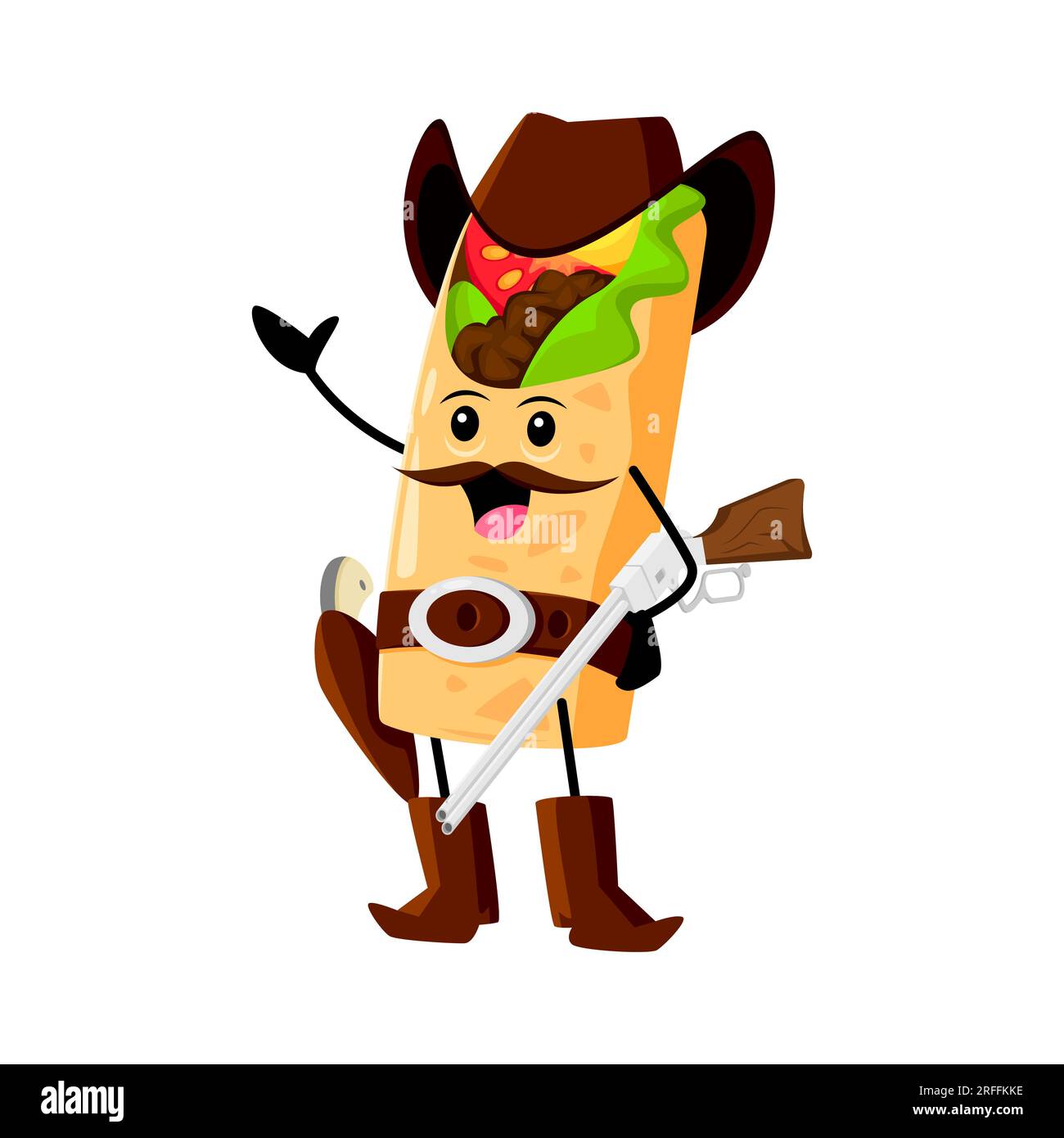 Cartoon burrito cowboy and sheriff, bandit and robber, ranger tex mex ...