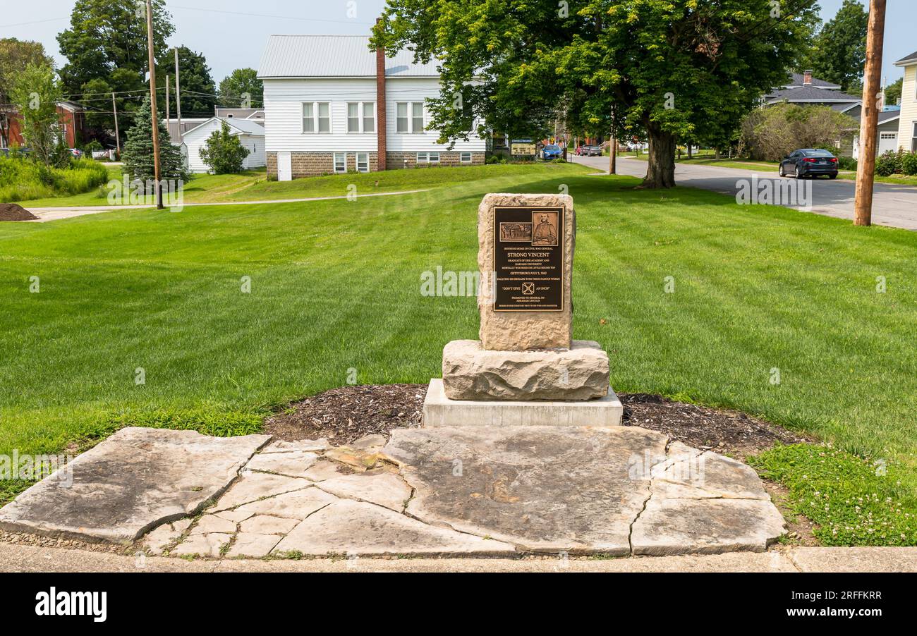 A historical marker for the boyhood home of Colonel Strong Vincent in ...