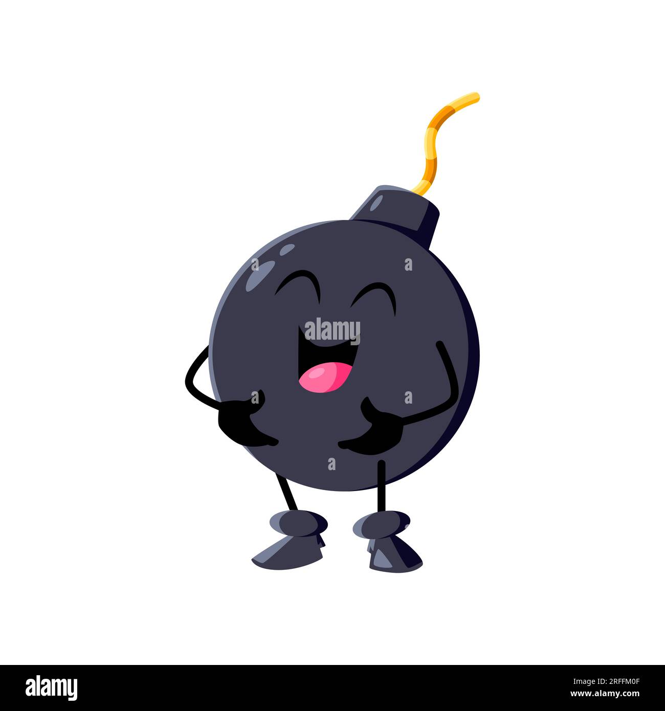 Cartoon laughing bomb character, explosive weapon personage with wick ...