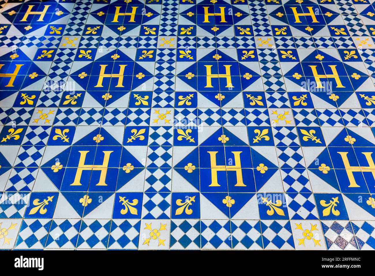 BLOIS, FRANCE, APRIL 18, 2023 , floor tile ceramic pavement decors in ...