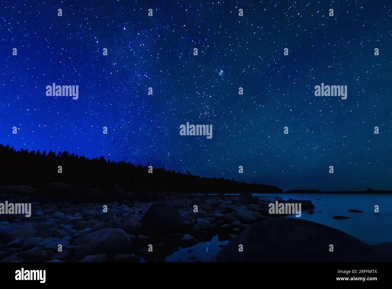 night landscape with a starry sky and Milky way with many bright stars ...