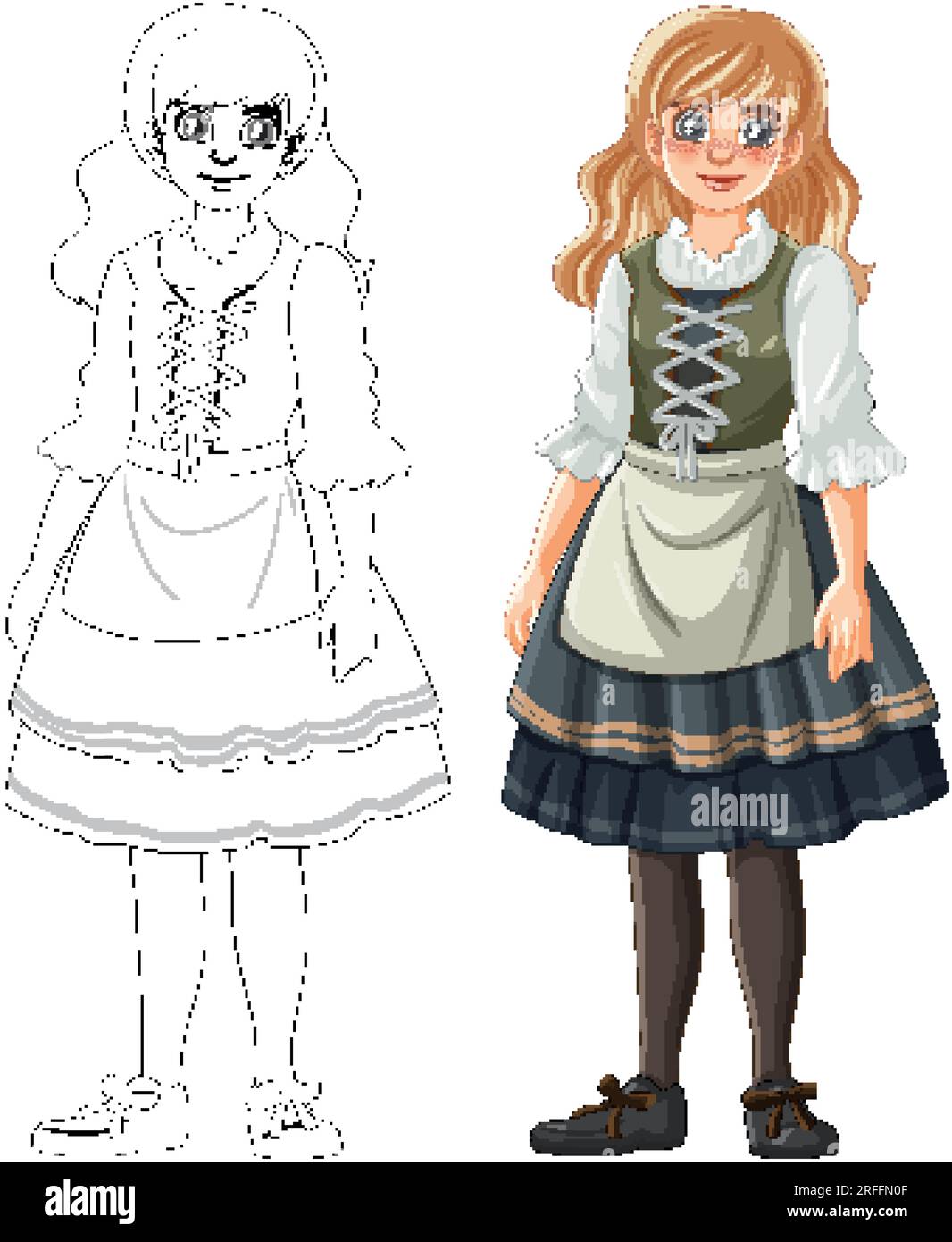 Vector cartoon illustration of a blonde woman wearing a traditional ...